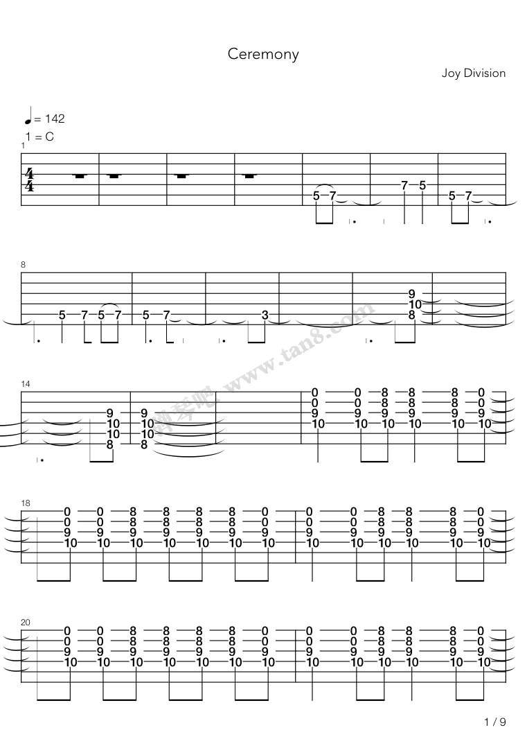 《Ceremony》,Joy Division（六线谱 吉他谱）--弹琴吧(原蛐蛐钢琴网)，吉他入门，钢琴入门，优质吉他谱，钢琴谱尽在弹琴吧