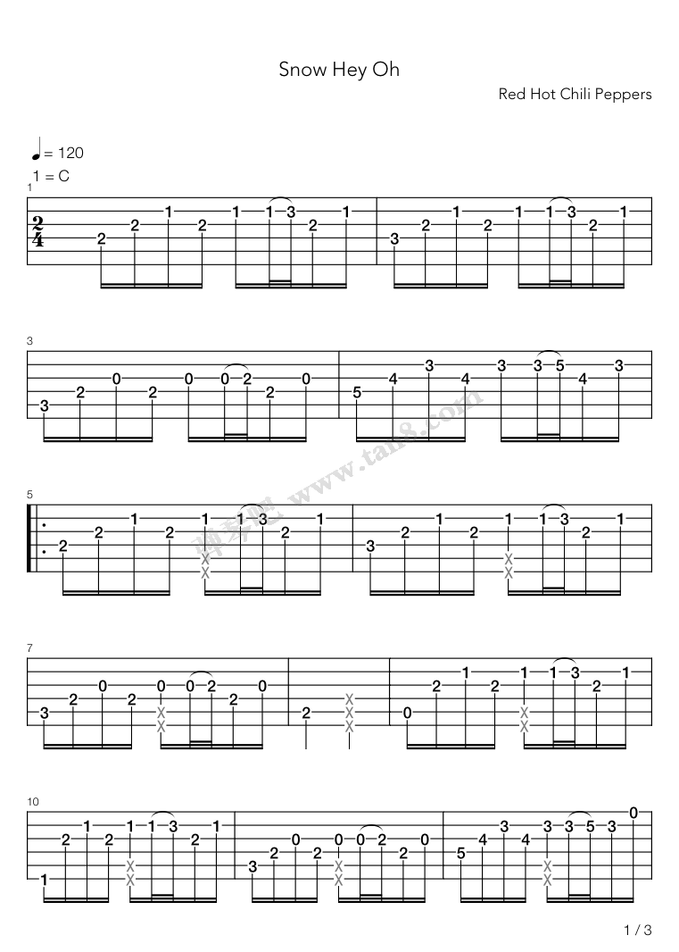 吉他谱 - Snow Hey Oh