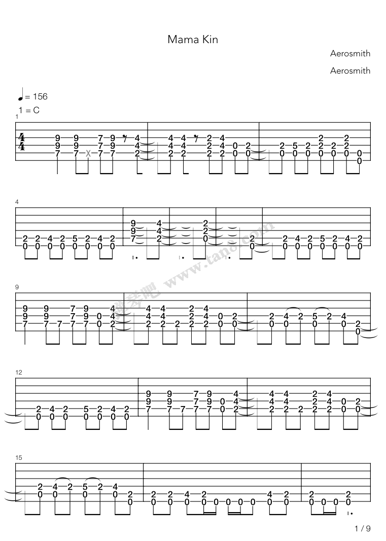 《Mama Kin（枪花也唱过这歌）》,Aerosmith（六线谱 吉他谱）-弹琴吧(原蛐蛐钢琴网)，吉他入门，钢琴入门，优质吉他谱，钢琴谱尽在弹琴吧