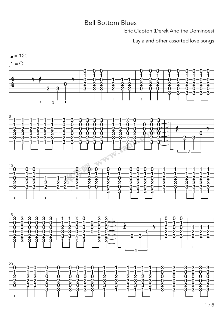 吉他谱 - Bell Bottom Blues