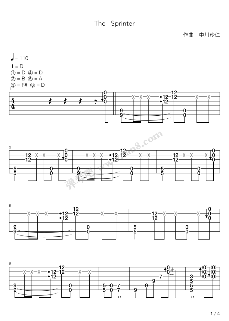 《The Sprinter》,Isato Nakagawa（六线谱 吉他谱）--弹琴吧(原蛐蛐钢琴网)，吉他入门，钢琴入门，优质吉他谱，钢琴谱 ...