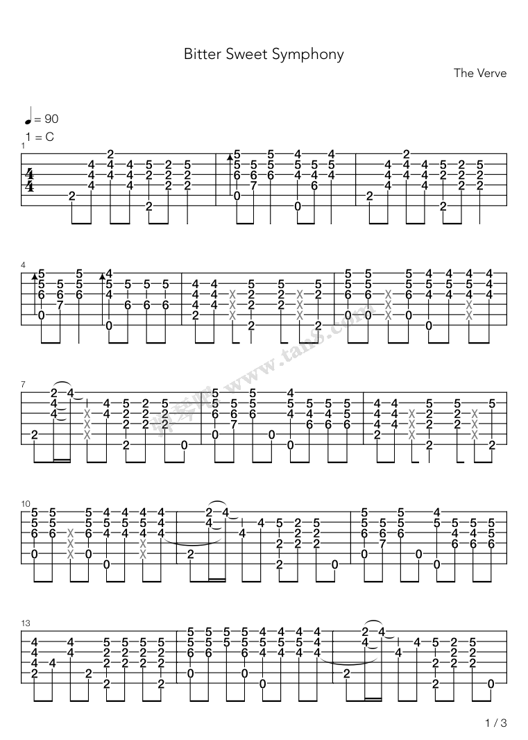 吉他谱 - Bitter Sweet Symphony