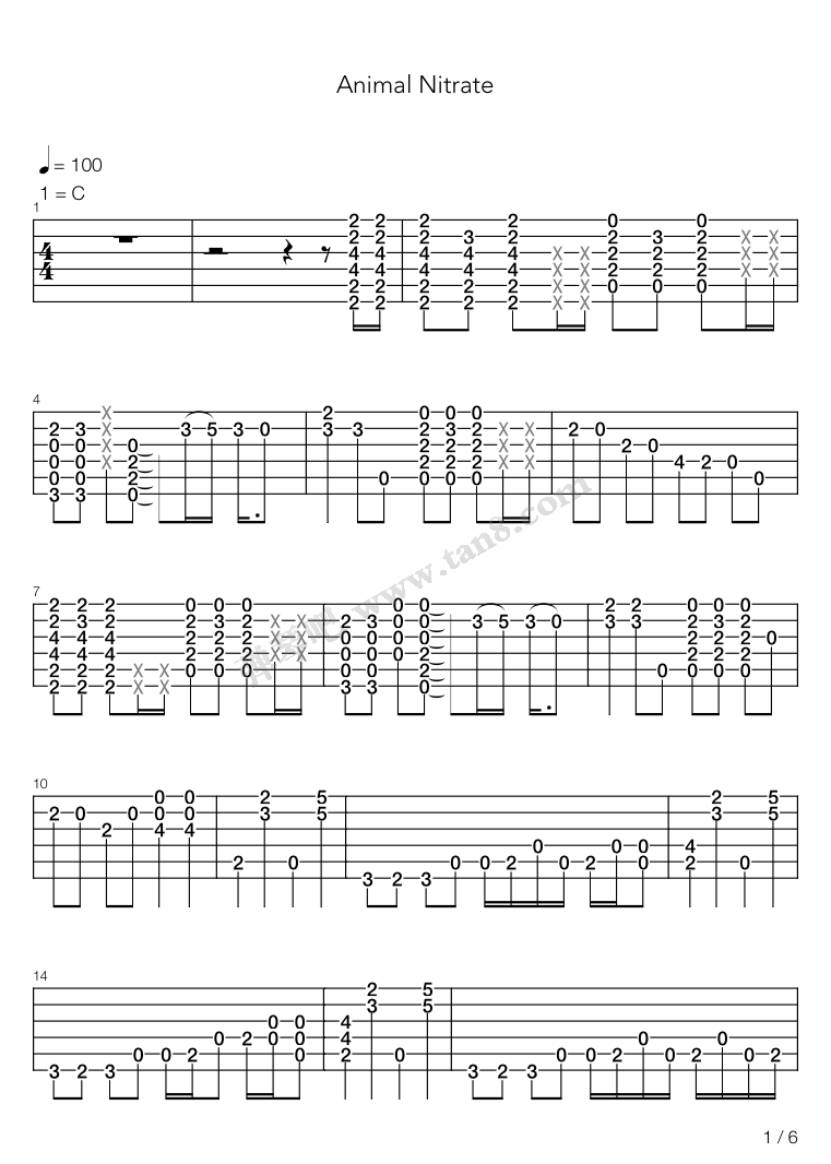 《Animal Nitrate》,Suede（六线谱 吉他谱）--弹琴吧(原蛐蛐钢琴网)，吉他入门，钢琴入门，优质吉他谱，钢琴谱尽在弹琴吧