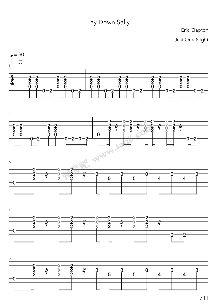 吉他谱 - Lay Down Sally