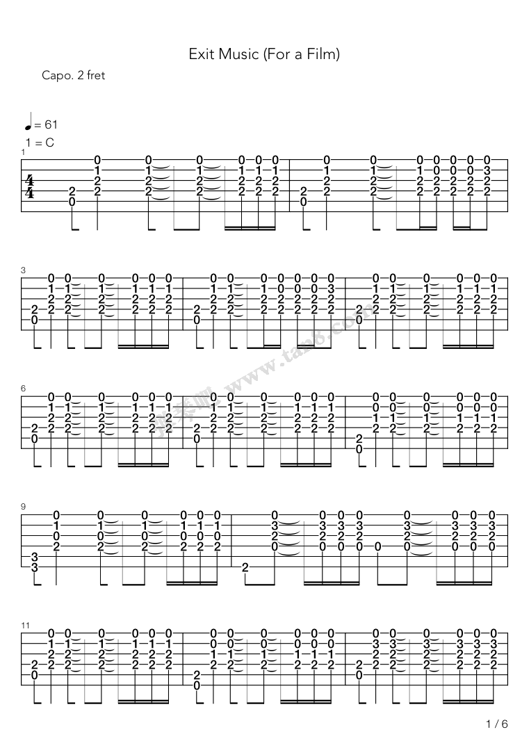 《Exit Music For A Film》,Radiohead（六线谱 吉他谱）--弹琴吧(原蛐蛐钢琴网)，吉他入门，钢琴入门，优质吉他谱 ...