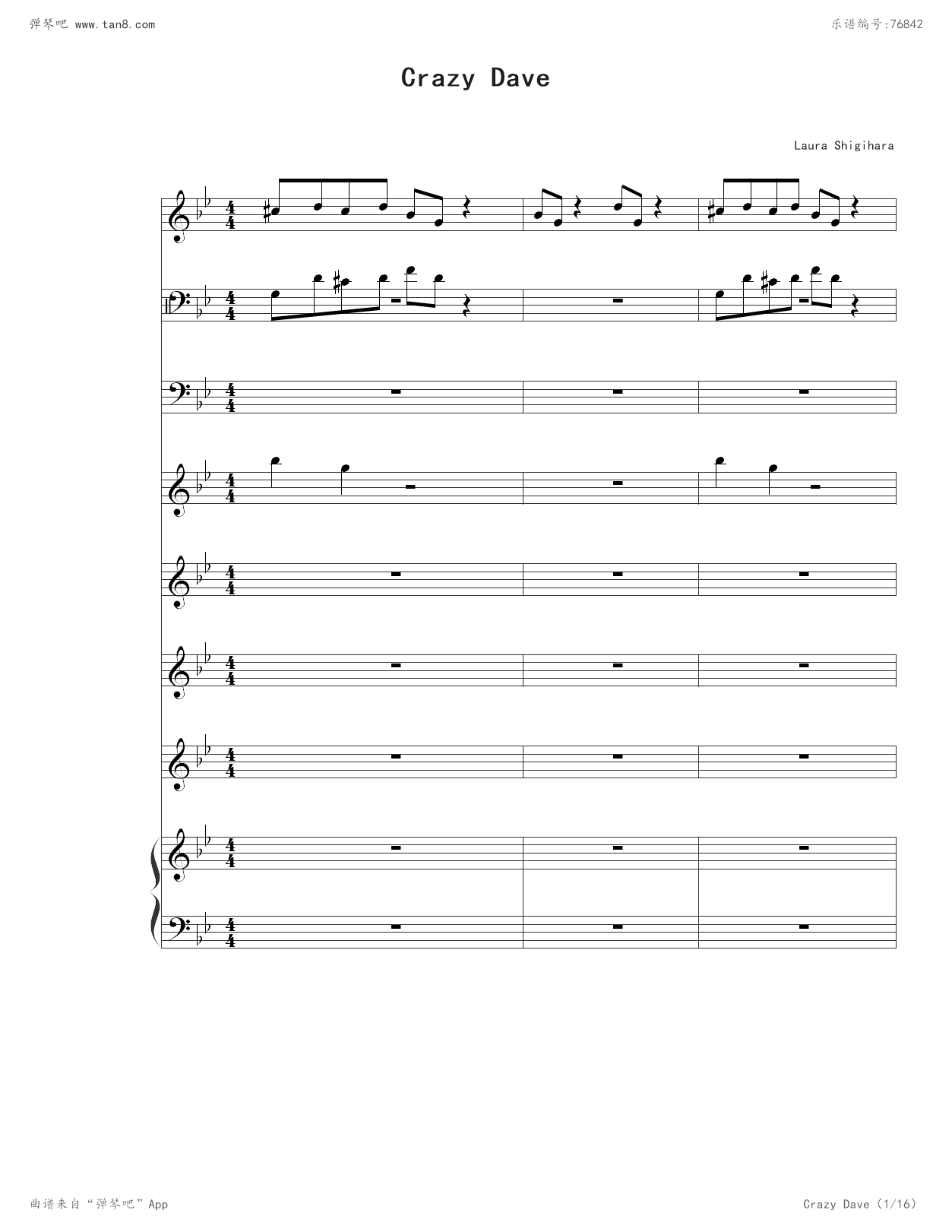 《植物大战僵尸原声带主界面Crazy Dave,钢琴谱》Laura Shigihara|弹琴吧|钢琴谱|吉他谱|钢琴曲|乐谱|五线谱|简谱 ...