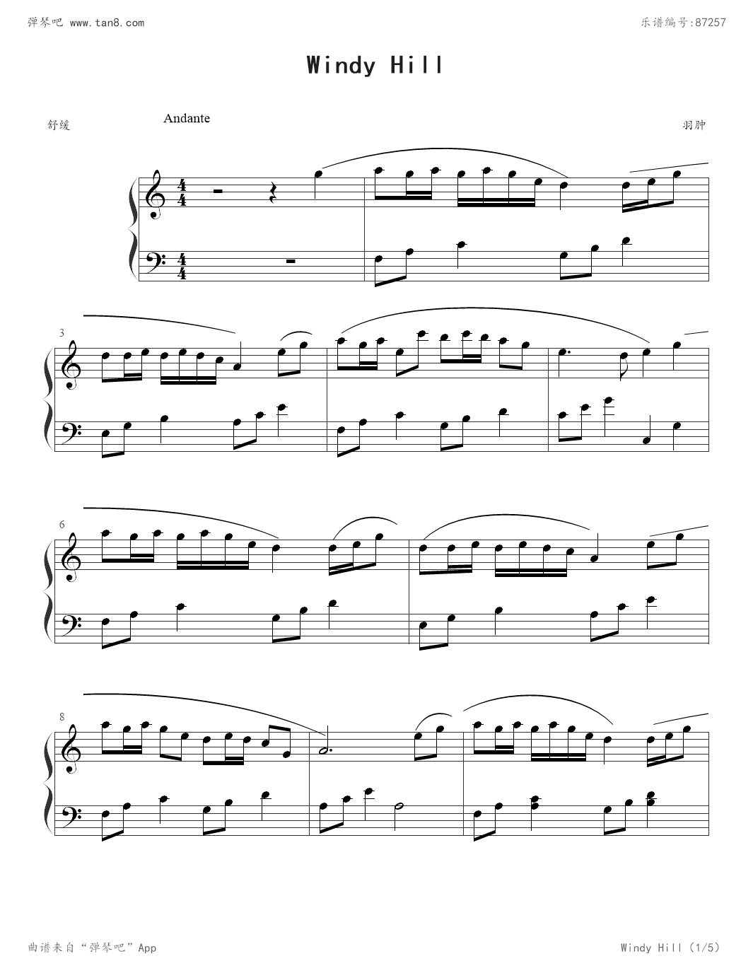 《Windy Hill,钢琴谱》简化版,羽肿|弹琴吧|钢琴谱|吉他谱|钢琴曲|乐谱|五线谱|简谱|高清免费下载|蛐蛐钢琴网