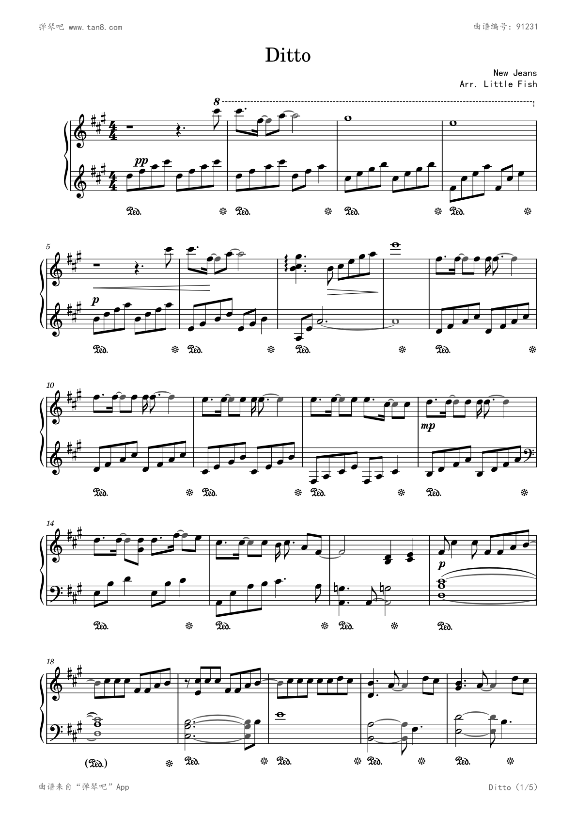 《Ditto,钢琴谱》NewJeans|弹琴吧|钢琴谱|吉他谱|钢琴曲|乐谱|五线谱|简谱|高清免费下载|蛐蛐钢琴网