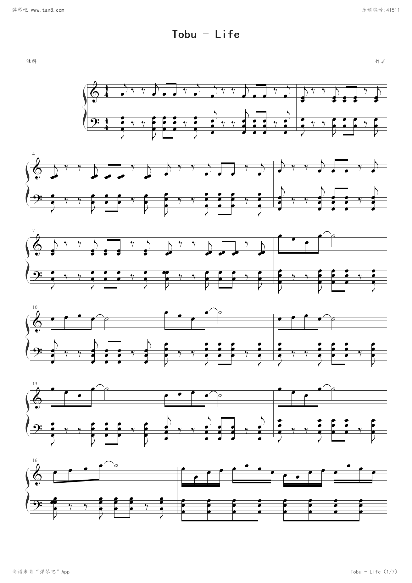 《Tobu-Life,钢琴谱》tobu|弹琴吧|钢琴谱|吉他谱|钢琴曲|乐谱|五线谱|简谱|高清免费下载|蛐蛐钢琴网
